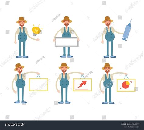 Farmer Characters Set Various Poses Vector Stock Vector Royalty Free