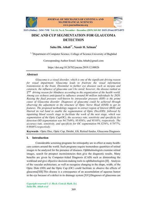 Pdf Disc And Cup Segmentation For Glaucoma Detection
