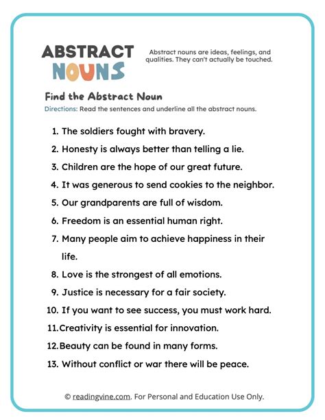 Find The Abstract Nouns Readingvine