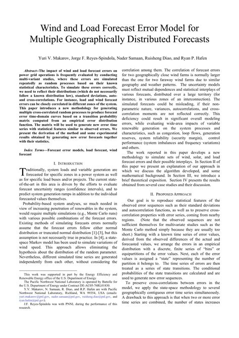 Pdf Wind And Load Forecast Error Model For Multiple Geographically