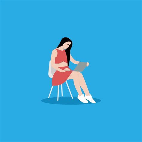 Sexy Woman Work With Laptop Sitting In Chair Illustration Design Vector Art At Vecteezy