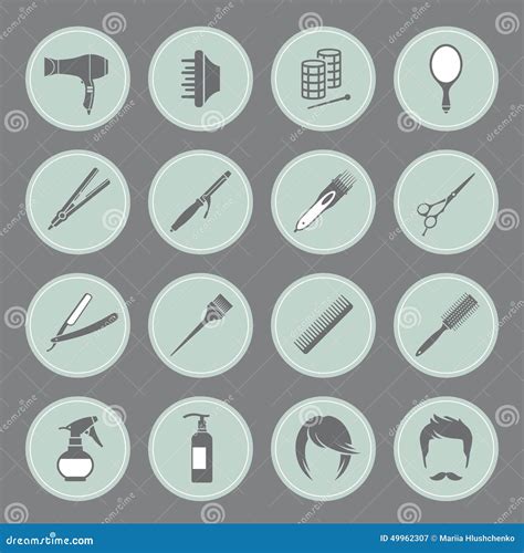 Iconos Redondos Del Equipo De La Peluquería Ilustración del Vector