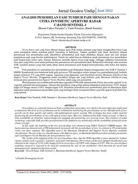 Analisis Pemodelan Pemodelan Fase Tumbuh Padi Menggunakan Citra Sar C Band Sentinel 1 Pdf Pdf