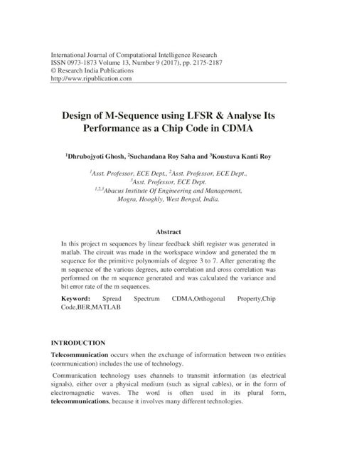 Pdf Design Of M Sequence Using Lfsr And Analyse Its Performance