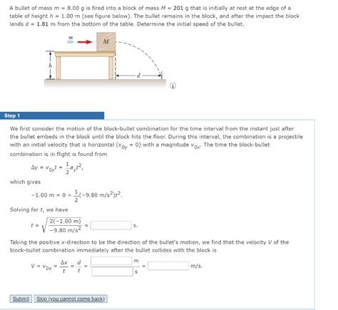 Solved A Bullet Of Mass M 8 00 G Is Fired Into A Block Of Chegg