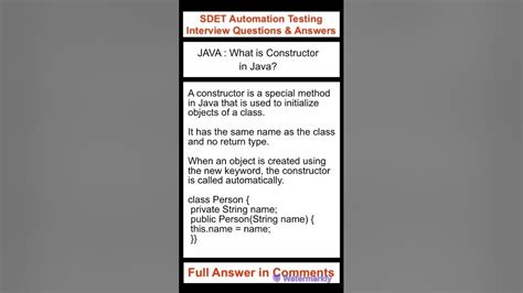 Java What Is A Constructor In Java Sdet Automation Testing Interview Questions And Answers