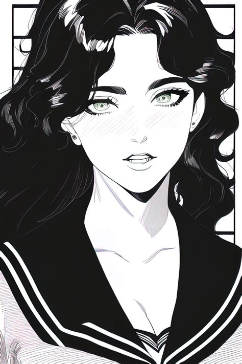 Printable S Line Art Lo Fi Anime Girl Waifu Black And White Etsy