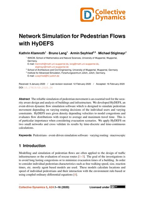 Pdf Network Simulation For Pedestrian Flows With Hydefs Pdf Network Simulation For Pedestrian Flows With Hydefs