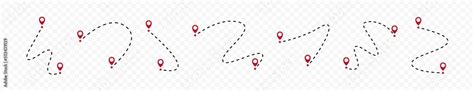 Black Dotted Line Path With Red Location Pin Pointers Travel Path Set