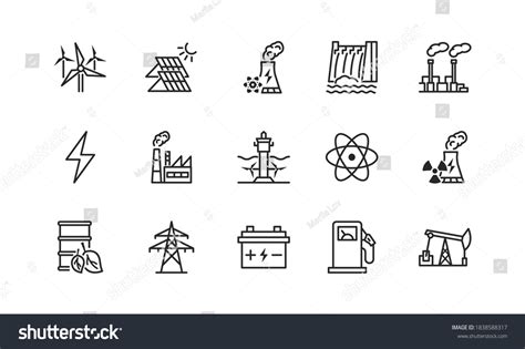 Power Plant Flat Line Icons Set Stock Vector Royalty Free 1838588317