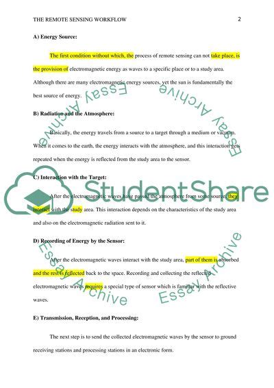 Remote Sensing Workflow Essay Example Topics And Well Written Essays