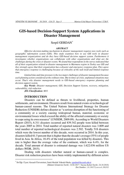 pdf gis based decision support system applications in disaster management