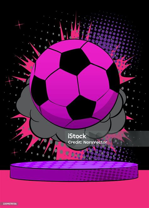 Soccer Ball과 함께 모형 프레젠테이션을 위한 만화책 제품 연단 무대 복고풍 만화 배경 Championship에 대한 스톡 벡터 아트 및 기타 이미지 Istock