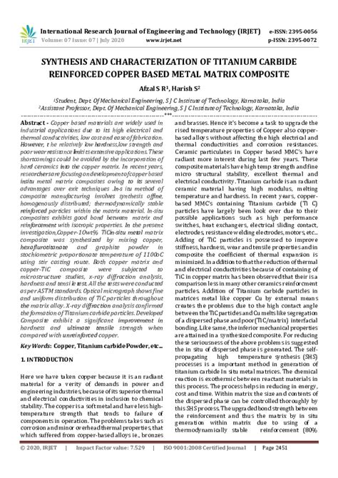 Pdf Irjet Synthesis And Characterization Of Titanium Carbide Reinforced Copper Based Metal
