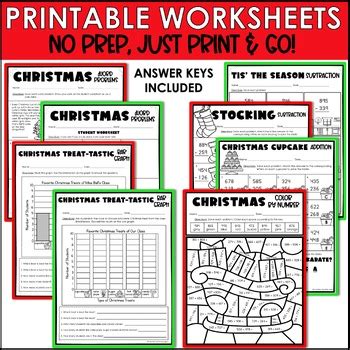Christma Math Worksheets And Activities Addition Subtraction And Color By Number