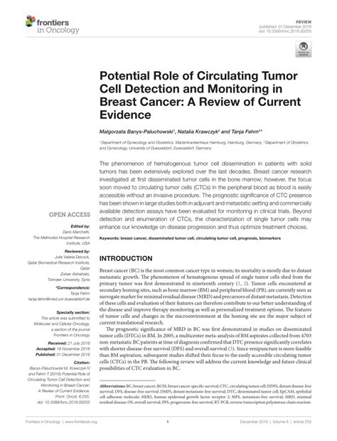 Pdf Potential Role Of Circulating Tumor Cell Detection And Monitoring In Breast Cancer A