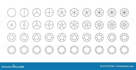 piechart with segments and slices in shades of gray colors circular
