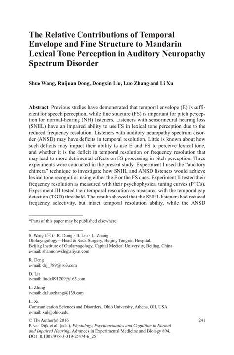 Pdf The Relative Contributions Of Temporal Envelope And Fine Structure To Mandarin Lexical