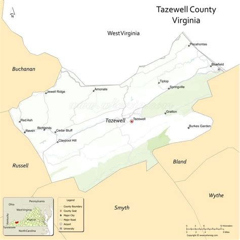 Tazewell County Map Virginia Usa