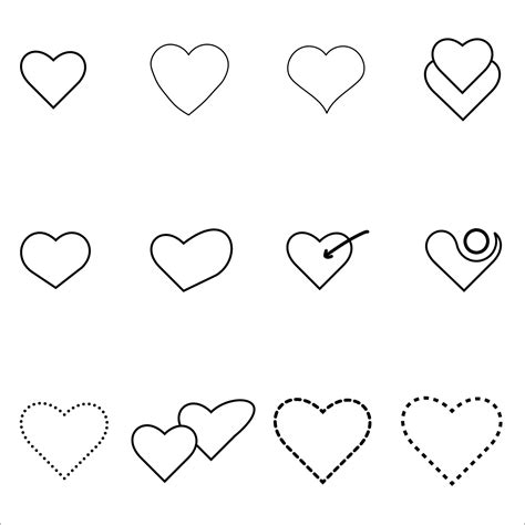 Heart Icon Outline Set In Vector Romantic Design Set Symbol Vector Art At Vecteezy