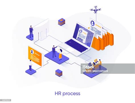 Hr 프로세스 등대 웹 배너 인적 자원 관리 이좀트리 개념 직원 헤드 헌팅 3d 장면 채용 기관 디자인에 후보자의 이력서 를 연구 3차원 형태에 대한 스톡 벡터 아트 및