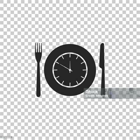 시계 포크와 나이프 아이콘이 투명 한 배경을에 고립 된 플레이트 점심 시간입니다 식사 영양 정권 식사 시간 및 다이어트 개념