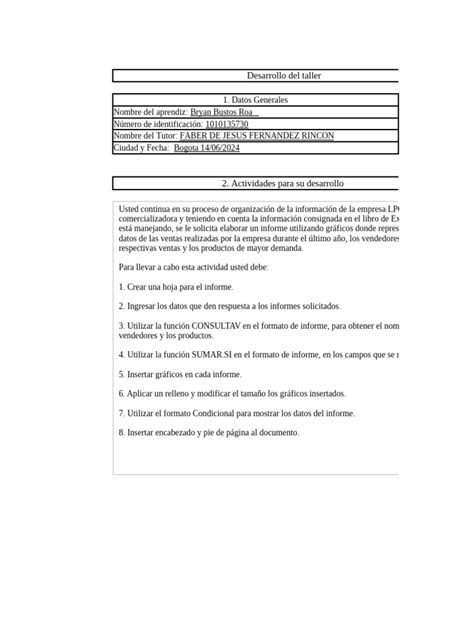 Taller 3 Creación De Gráficos En Excel Infome De Ventas Y Facturacion Pdf Microsoft Excel