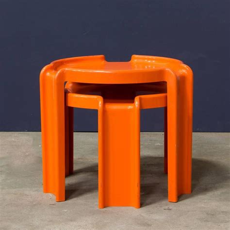Giotto Stoppino For Kartell Two Orange Plastic Nesting Tables At StDibs