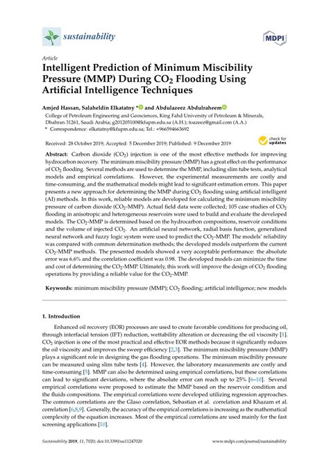 Pdf Intelligent Prediction Of Minimum Miscibility Pressure Mmp