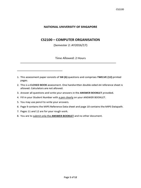 Cs2100 Exam16s2 Qns Pdf Computer Architecture Computer Engineering