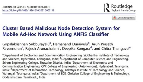 Pdf Cluster Based Malicious Node Detection System For Mobile Ad Hoc Network Using Anfis Classifier