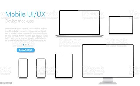 현실적인 벡터 모형 디지털 태블릿 휴대 전화 스마트 폰 노트북 및 컴퓨터 모니터 현대 디지털 장치 Eps 10 실물 모형에 대한 스톡 벡터 아트 및 기타 이미지 Istock