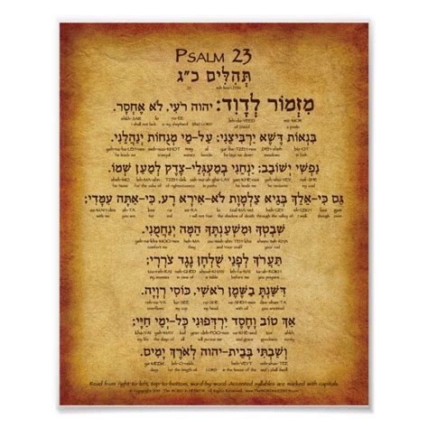 Psalm 23 Hebrew Poster Zazzle Hebrew Poster Psalms Hebrew Prayers