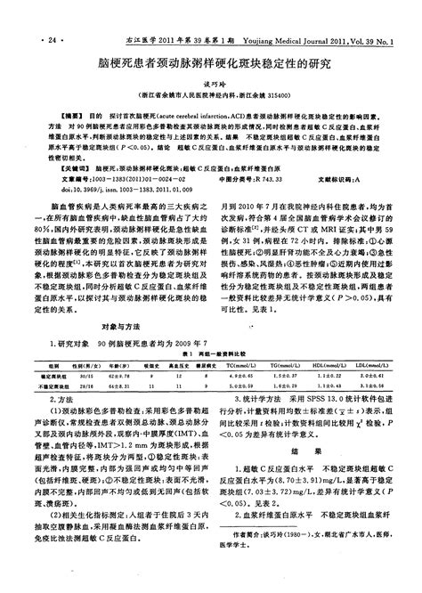 脑梗死患者颈动脉粥样硬化斑块稳定性的研究word文档在线阅读与下载无忧文档