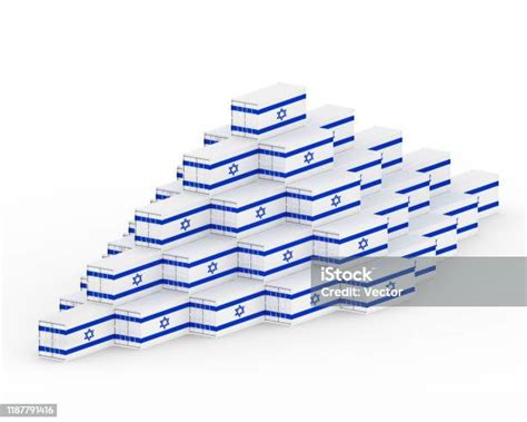흰색 배경에 이스라엘 플래그와화물 컨테이너의 3d 그림입니다 배달 운송 운송 화물 운송 기에 대한 스톡 사진 및 기타 이미지
