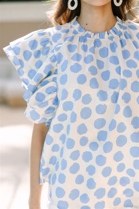 Be Your True Self Blue Polka Dot Ruffled Blouse Shop The Mint