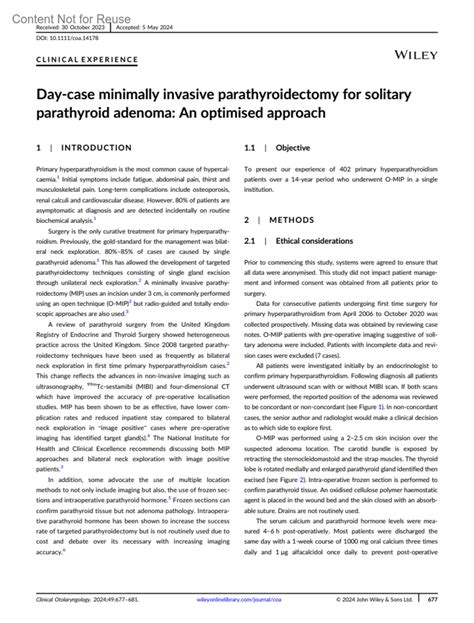 Day‐case Minimally Invasive Parathyroidectomy For Clinical