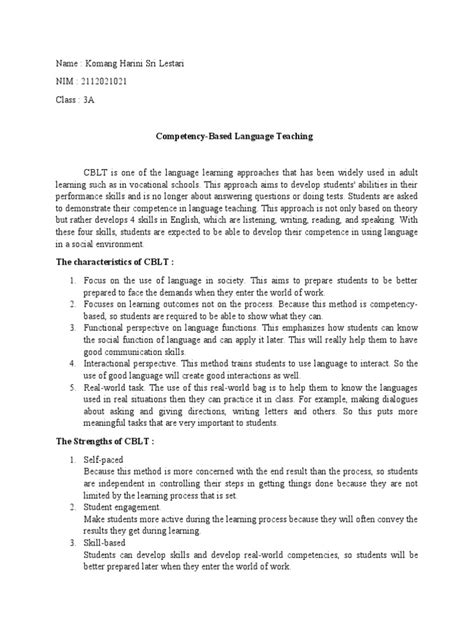 Cblt Methods Summary Pdf Learning Teaching Method
