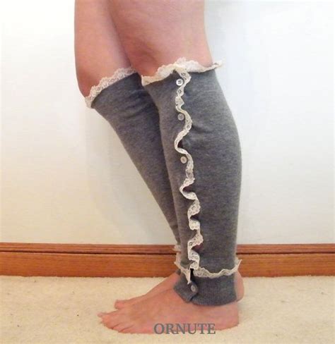 Grey Merino Wool Leg Warmers With Ruffles And Buttons
