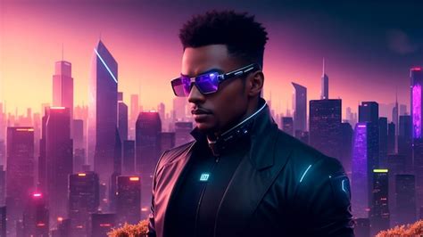 Premium Ai Image Handsome Cyberpunk Black Man With Serious Look