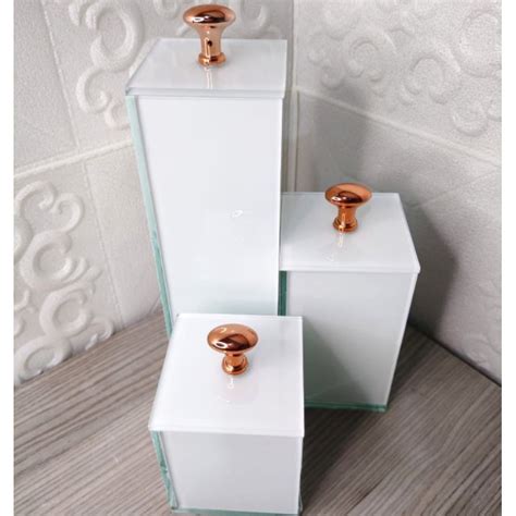 Trio de Potes Organizadores para Lavabo Porta Escovas de Dentes Algodão Cotonetes Kit Acessórios