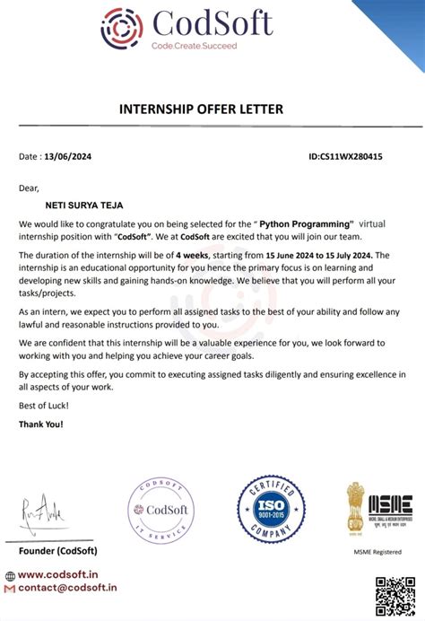 Surya Teja Neti On Linkedin Internship Pythonprogramming Codsoft Newbeginnings