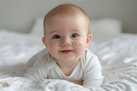 침대에 누워있는 귀여운 아기