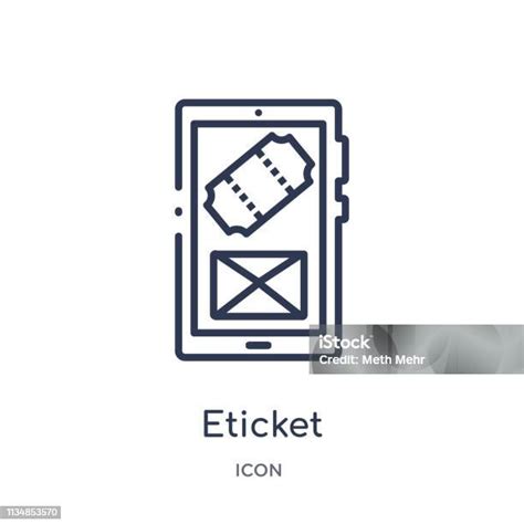 마케팅 개요 컬렉션의 선형 전자 티켓 아이콘입니다 얇은 라인 전자 티켓 아이콘 흰색 배경에 고립입니다 E 티켓 유행 그림 인터넷에 대한 스톡 벡터 아트 및 기타 이미지
