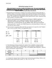 Problem Set5 2 Docx PSYC3530 PSYC3530 Problem Set 5 Show ALL Work To Receive Credit For