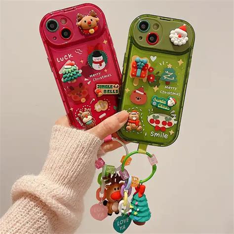 아이폰 15 프로 맥스 14 13 12 Pro Max 크리스마스 파츠 미러 킥스탠드 핸드폰 폰 휴대폰 케이스