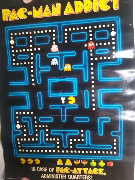 Vintage Pac Man Midway Poster Addict Admister Quarters