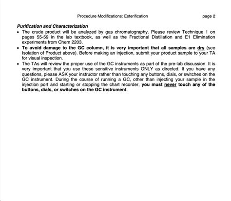 solved chem 2204 modifications for expt 8b esterification