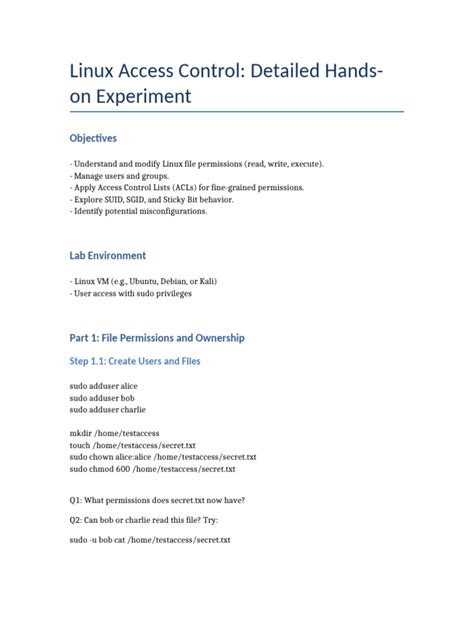 Linux Access Control Experiment Pdf Sudo System Software