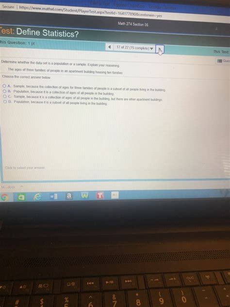 Solved Determine Whether The Data Set Is A Population Or A Chegg